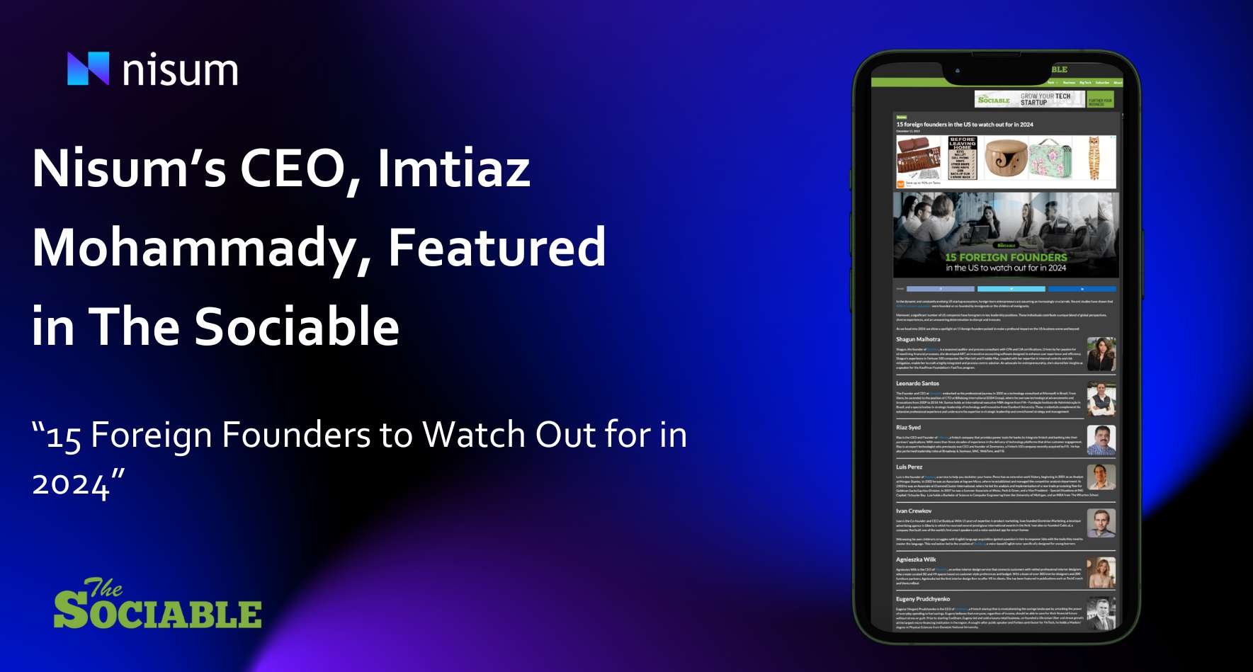 Nisum CEO Featured in The Sociable's Top 15 Foreign Founders 2024